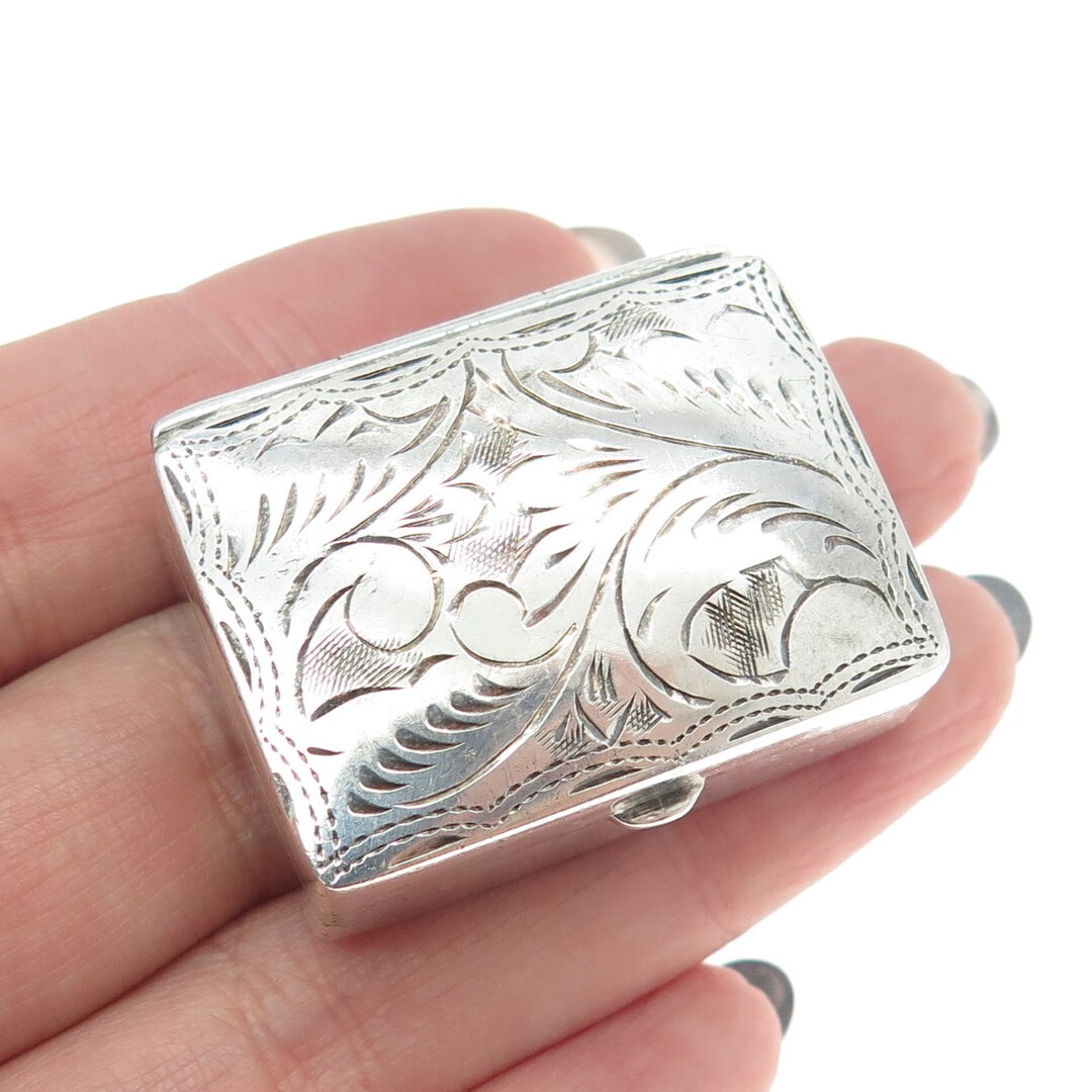 925 Sterling Silver Vintage Engraved Snuff Box - Etsy