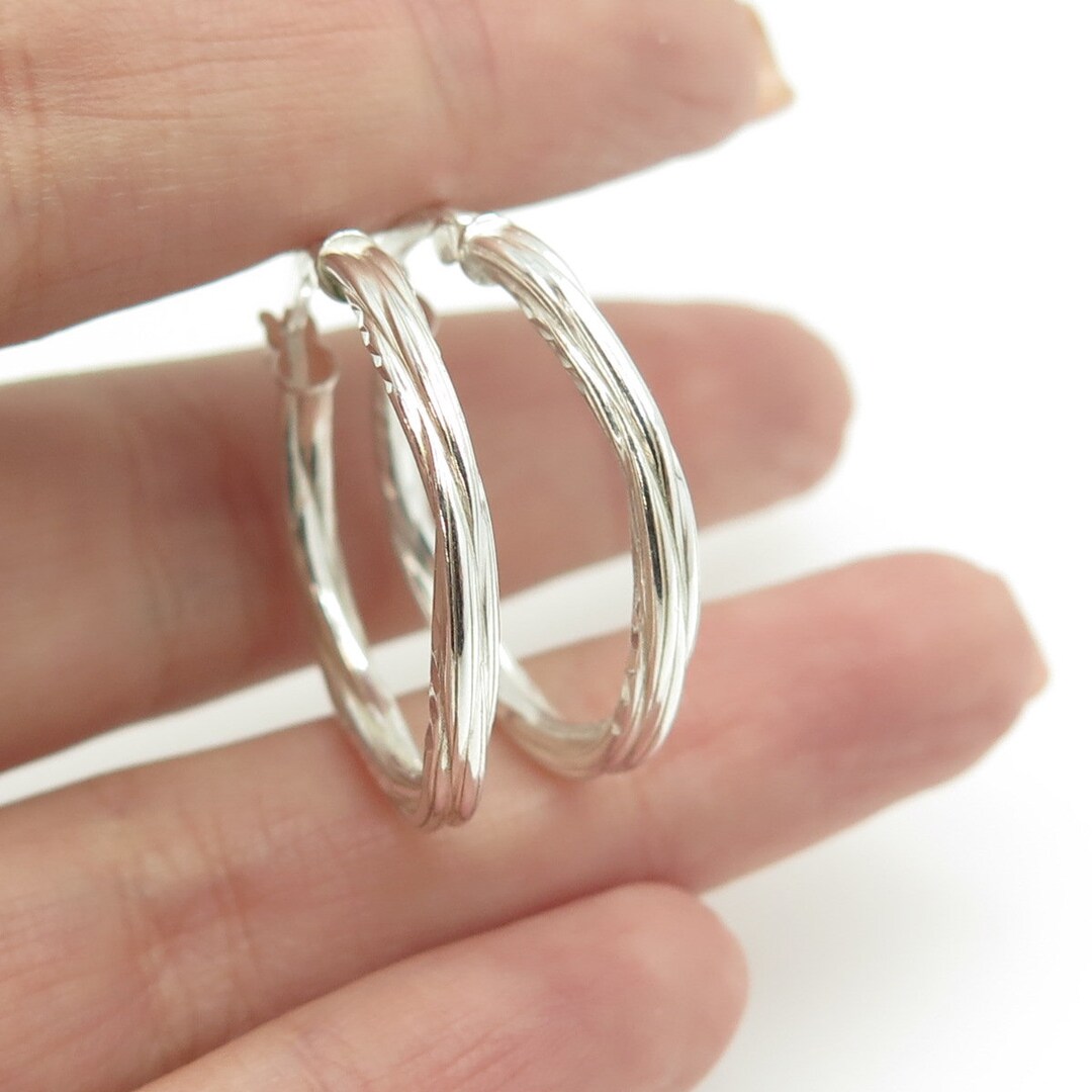 HAN 925 Sterling Silver Ribbed Textured Hoop Earrings - Etsy