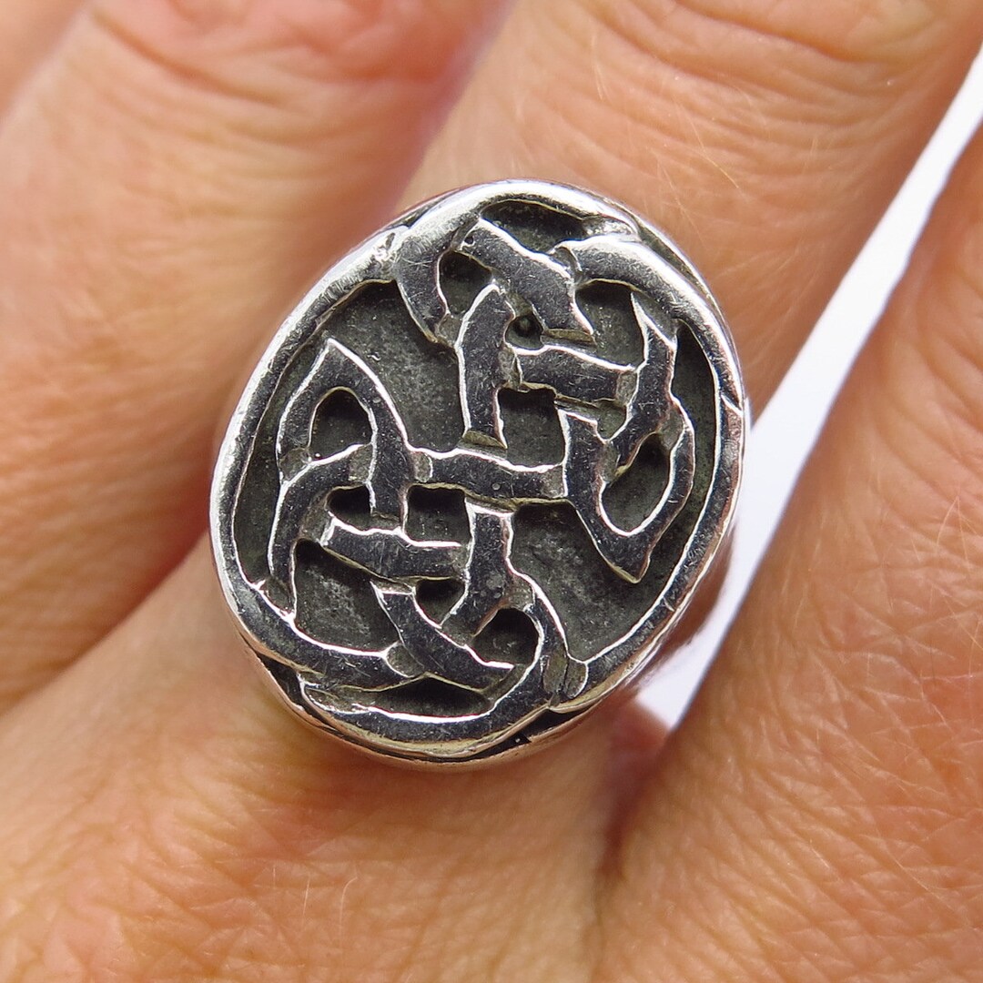 925 Sterling Silver Celtic / Viking Knot Signet Ring Size 9 1/4 - Etsy
