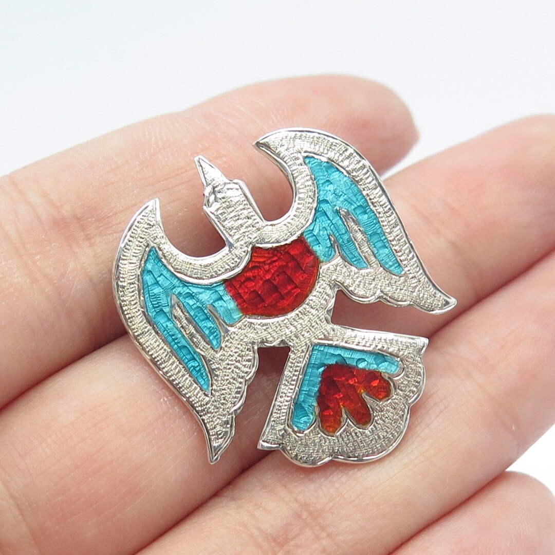 925 Sterling Silver Vintage Siam Enamel Peyote Bird Pendant - Etsy