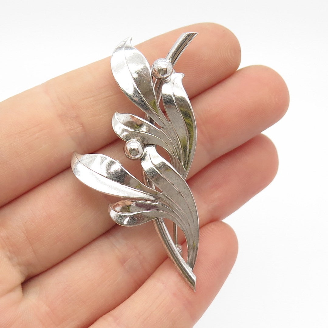 925 Sterling Silver Vintage Forstner Bead and Leaves Pin Brooch - Etsy