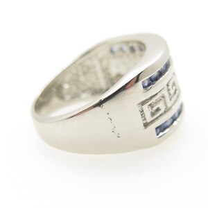 925 Sterling Silver Real Round-cut Sapphire Greek Maze Ring Size 6.25 ...