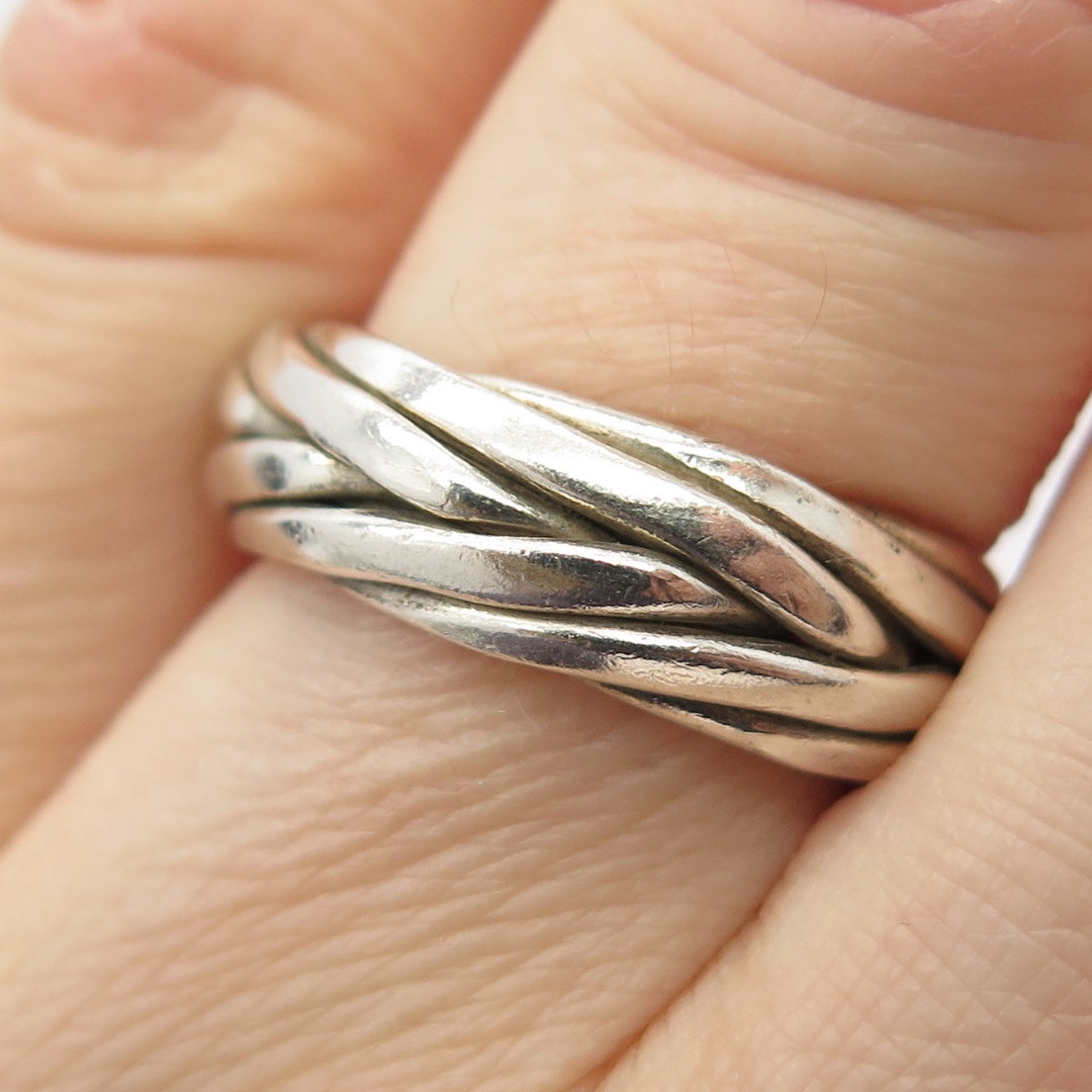 925 Sterling Silver Vintage Wicker Band Ring Size 7 - Etsy