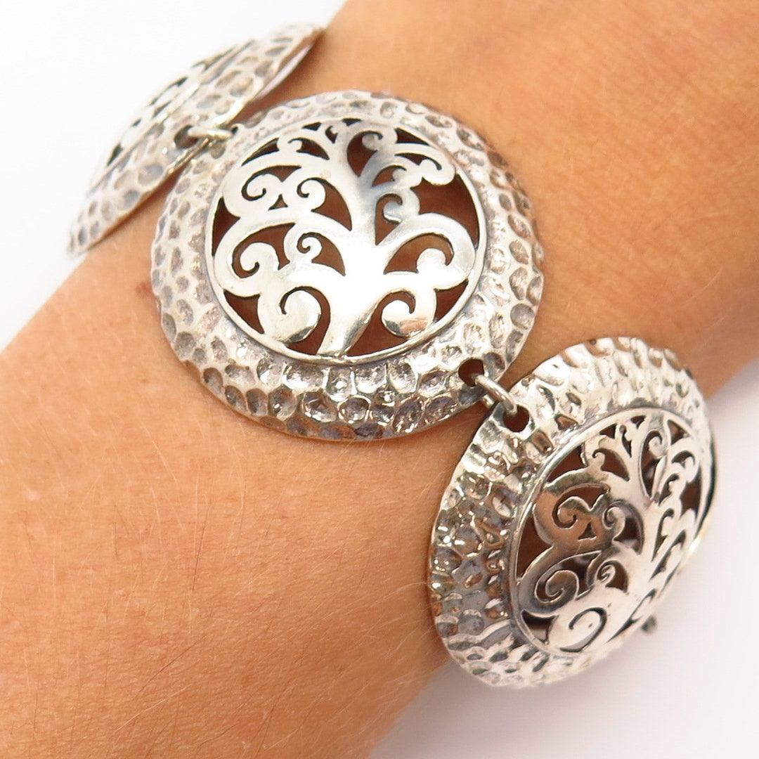 925 Sterling Silver Hammered Finish Ornate Design Statement Link ...