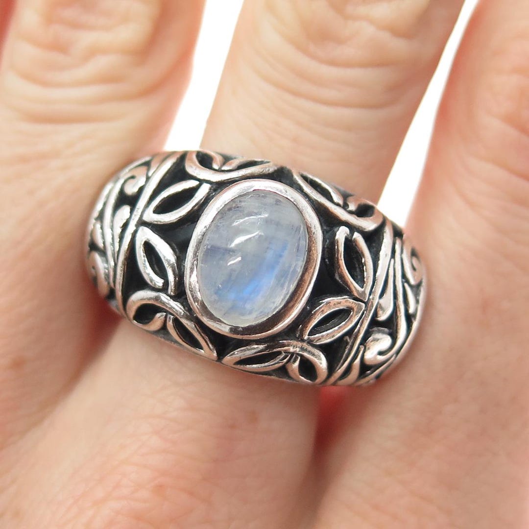 SAMUEL BENHAM BJC Sterling Silver Vintage Real Moonstone Oxidized Ring ...
