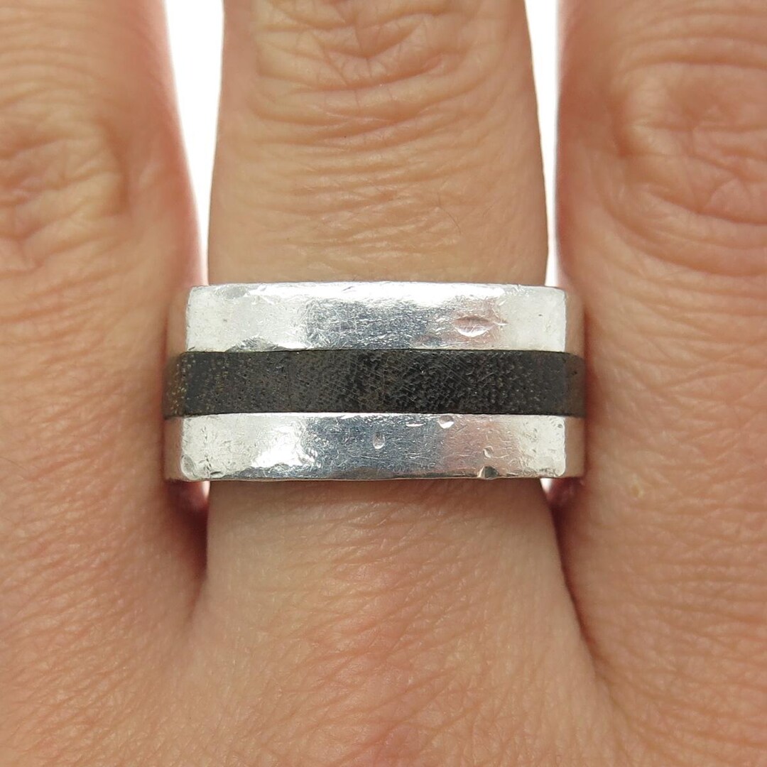 VERSANI 925 Sterling Silver Vintage Wood Modernist Ring Size 9.25 - Etsy