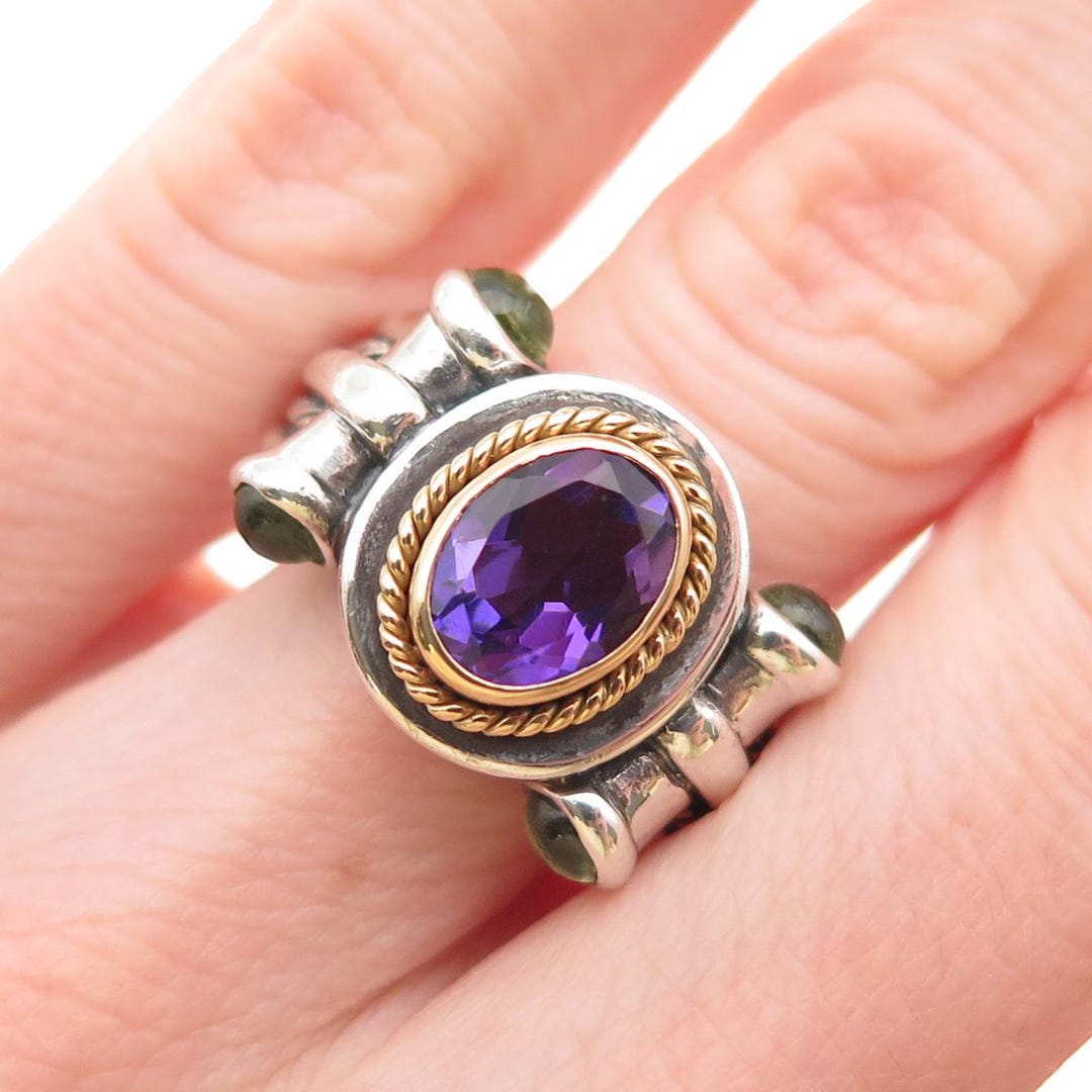 SAMUEL BENHAM 925 Sterling Silver 18K Gold Vintage Real Amethyst Ring ...