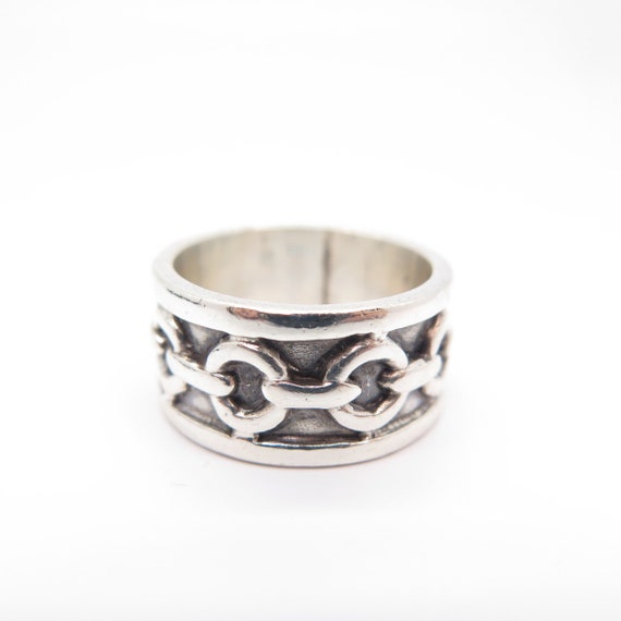 925 Sterling Silver Vintage Mexico Chain Band Ring Si… - Gem