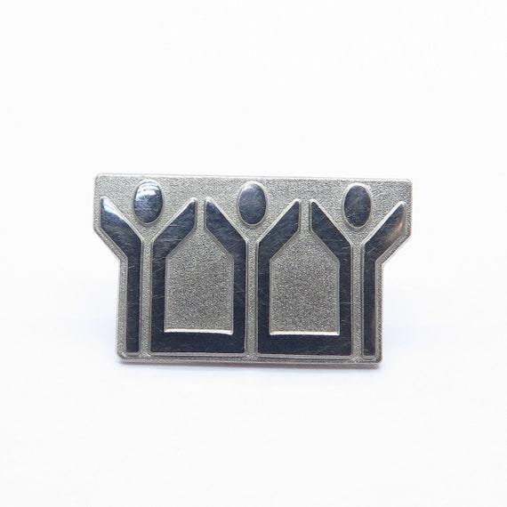 925 Sterling Silver Vintage Symbol of People Pin - Gem