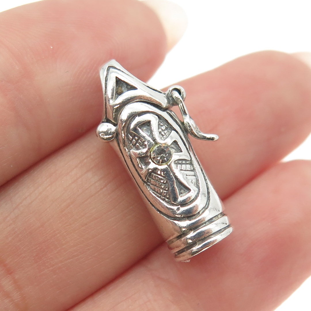 925 Sterling Silver Vintage C Z Scroll Tube Religious Pendant - Etsy