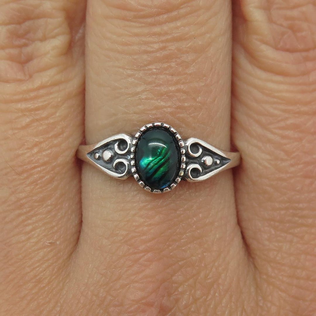 WHEELER MFG CO. 925 Sterling Silver Vintage Real Abalone Shell Ring ...