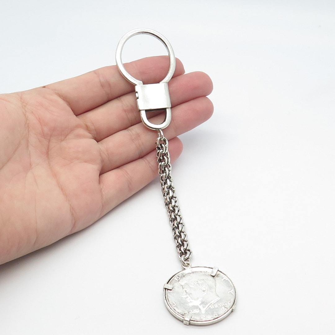 900 Silver Vintage 1964 Kennedy Half Dollar Coin Key Chain Ring - Etsy