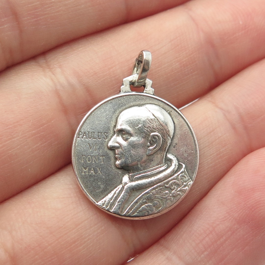 800 Silver Vintage Paulus VI Pont. Max and St. Christopher Religious ...