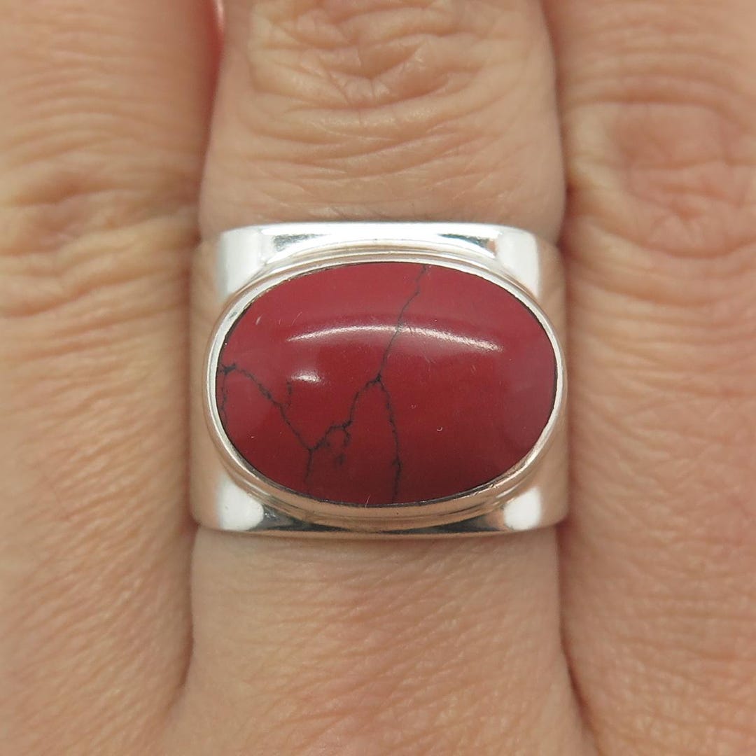 925 Sterling Silver Vintage HOB Mexico Real Red Turquoise Modernist ...