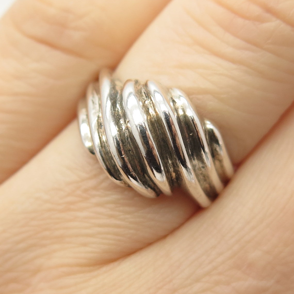 925 Sterling Silver Vintage Ribbed Ring Size 6.5 | Etsy