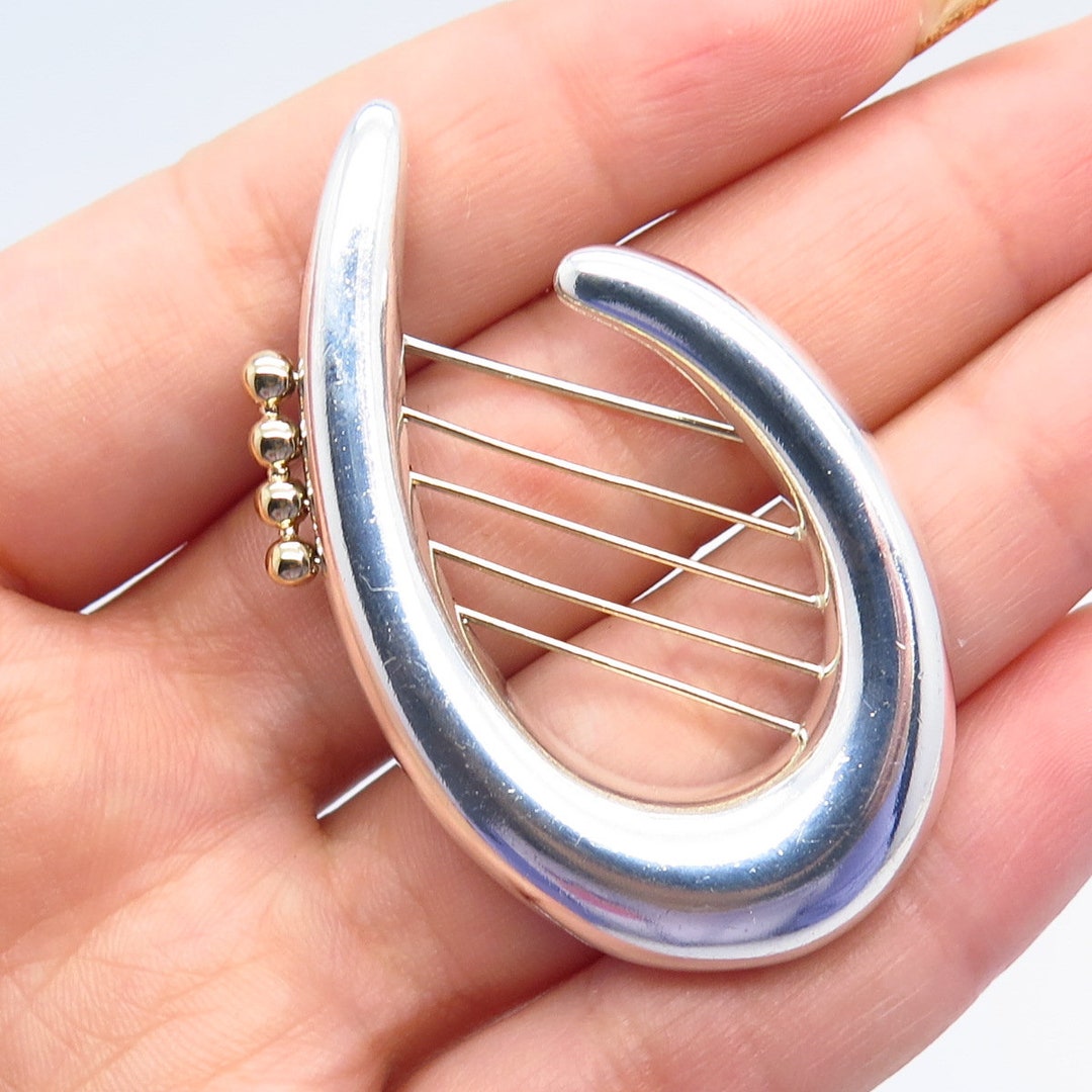 925 Sterling Silver / 14K Gold Vintage Modernist Pin Brooch - Etsy