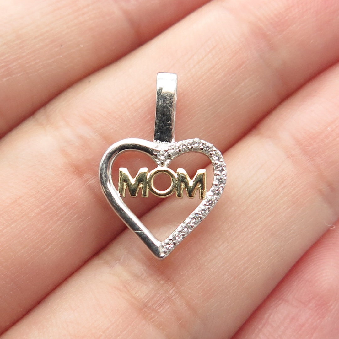 925 Sterling Silver 2-tone HAN C Z mom Open Heart - Etsy