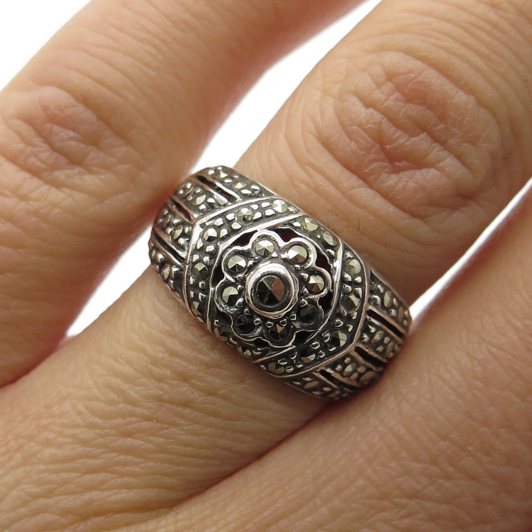 925 Sterling Silver Vintage Real Marcasite Gemstone Ring Size 6.25 - Etsy