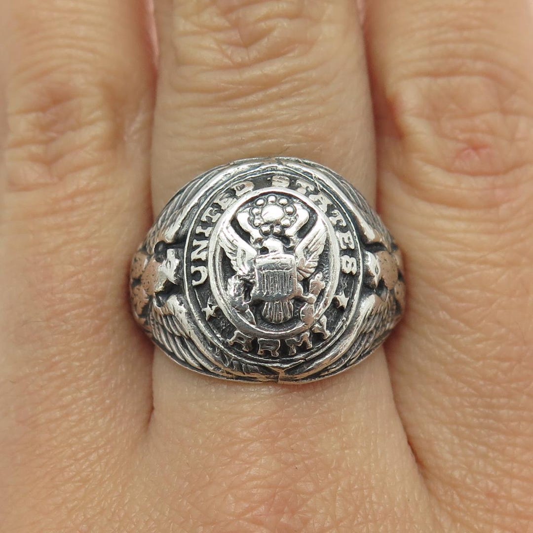 925 Sterling Silver Antique WWII US Army Signet Oxidized Ring Size 9 - Etsy