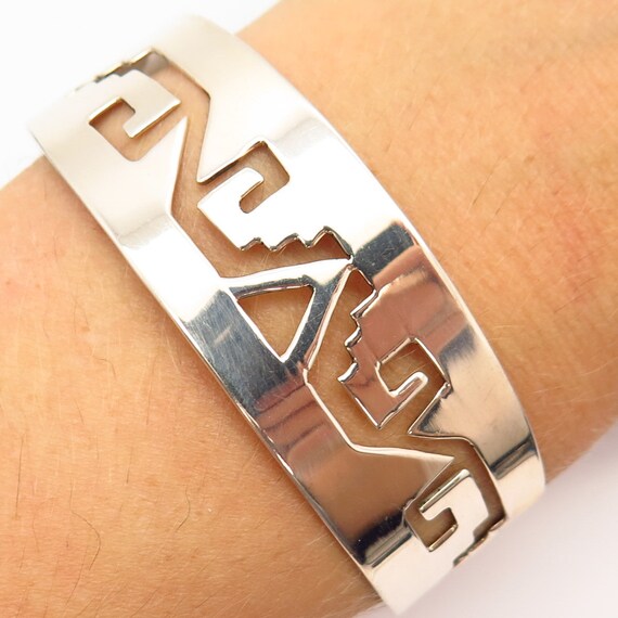 925 Sterling Silver Cutout Tribal Design Wide Cuff Br… - Gem