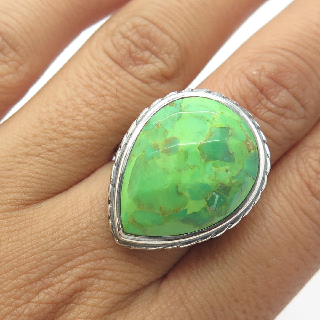 BARSE 925 Sterling Silver Vintage Real Pear-cut Turquoise Statement ...