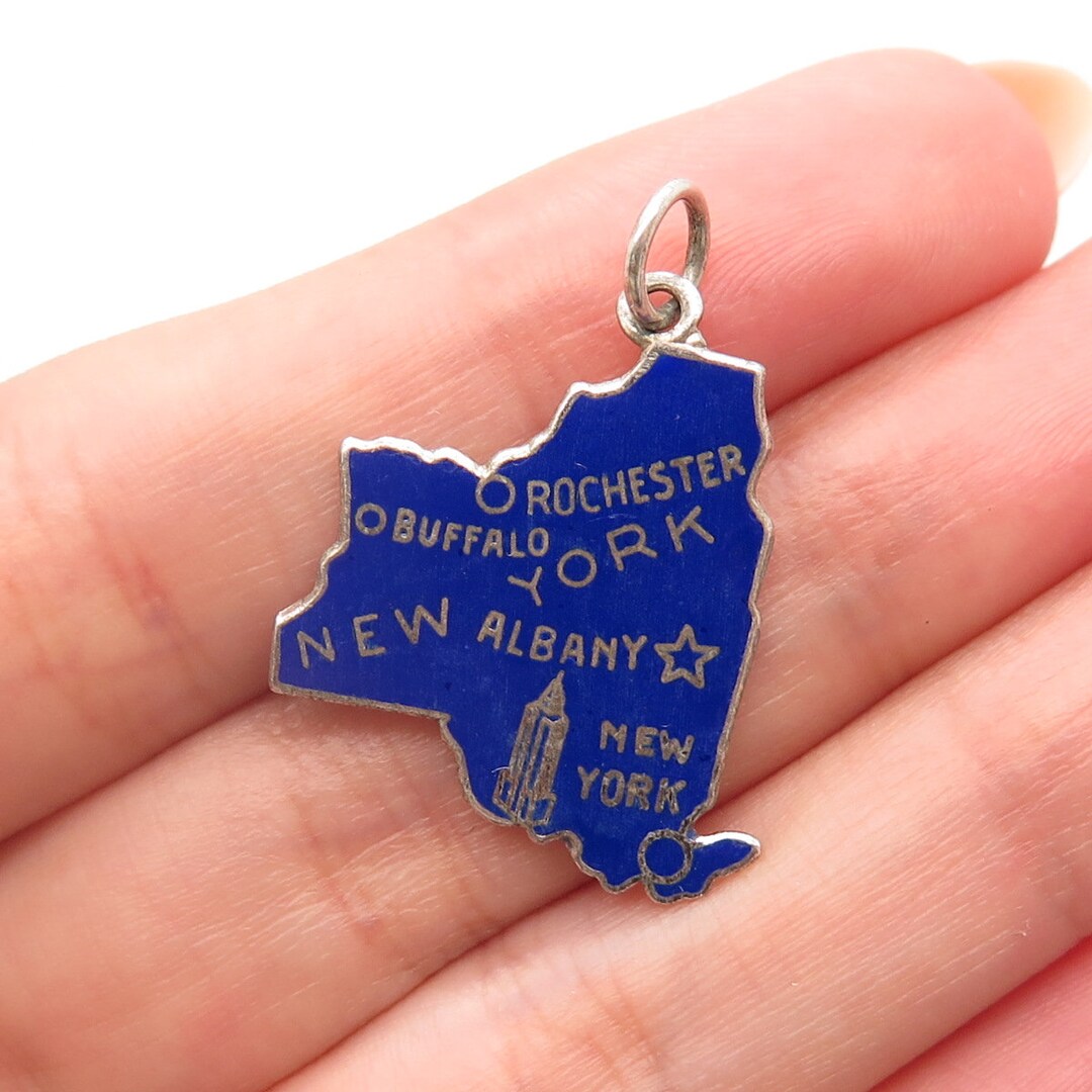 925 Sterling Silver Vintage Enamel new York State Map Charm Pendant - Etsy