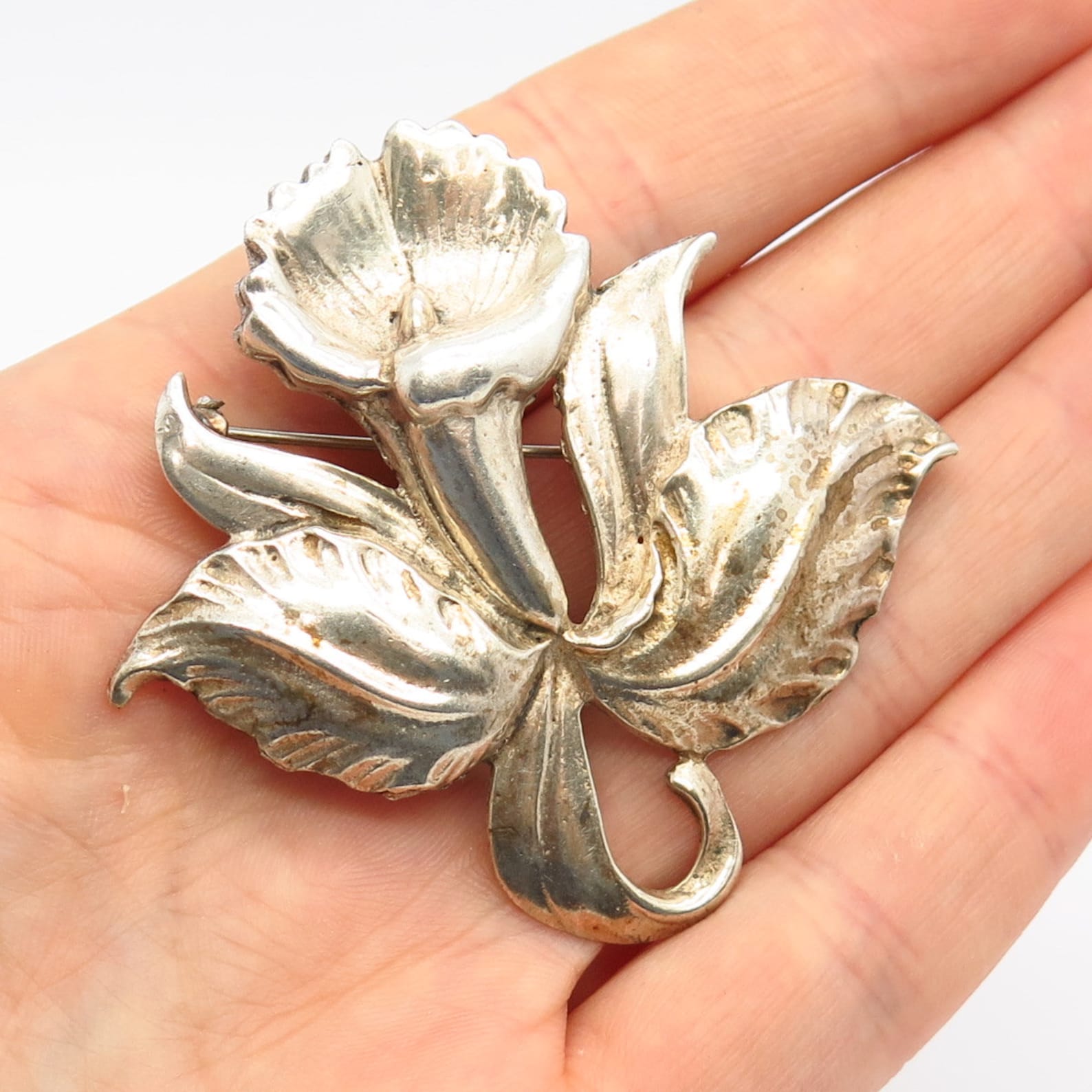 925 Sterling Silver Vintage Lily Floral Design Pin Brooch - Etsy.de
