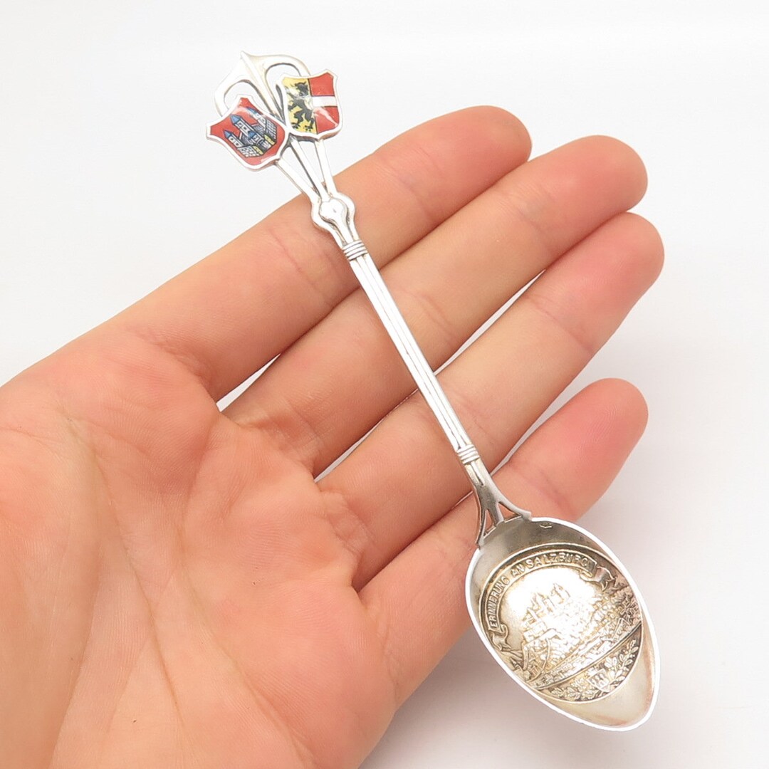 800 Silver Antique Jepose Enamel Salzburg Austria Demitasse Spoon - Etsy