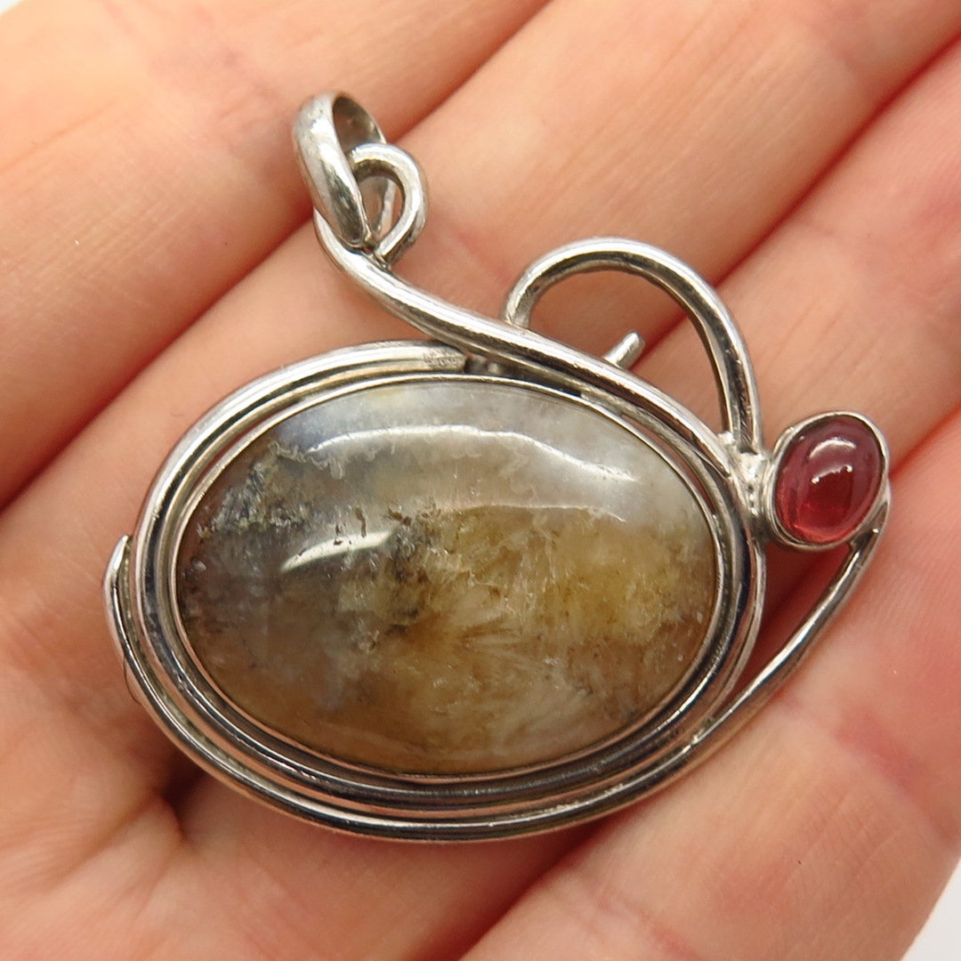 925 Sterling Silver Rutilated Quartz and Rhodolite Garnet Gemstone ...
