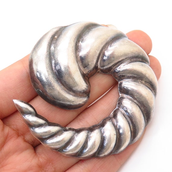 925 Sterling Silver Vintage Mexico Ribbed Horn Design Pin | Etsy