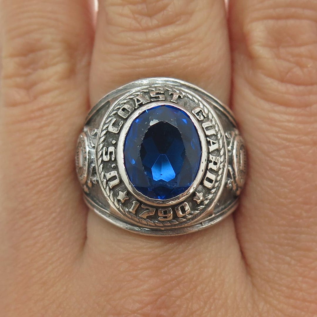 CREST CRAFT Sterling Vintage Lab-created Sapphire US Coast Guard Ring ...