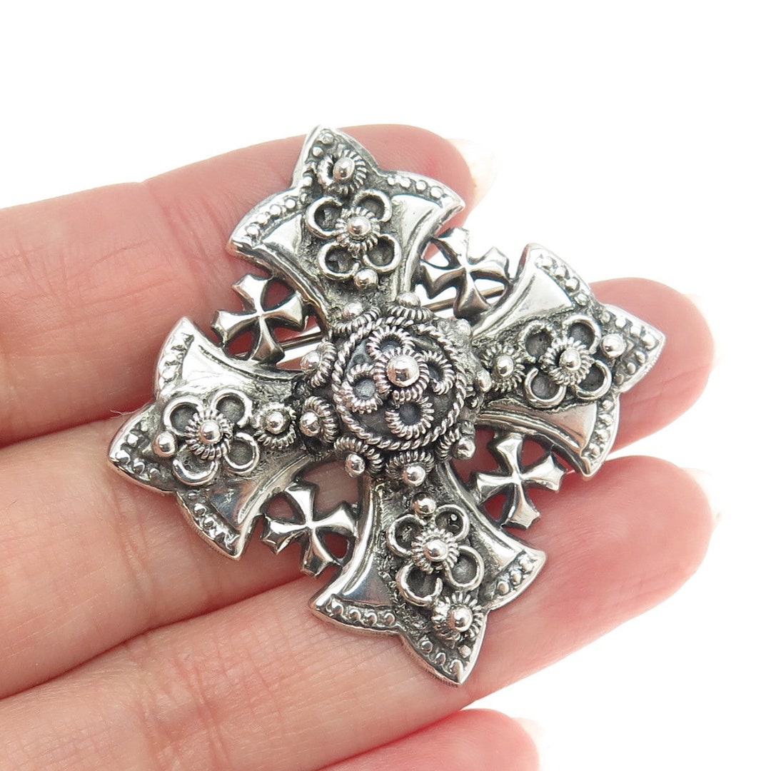 800 Silver Antique Art Deco Jerusalem Cross Pin Brooch - Etsy