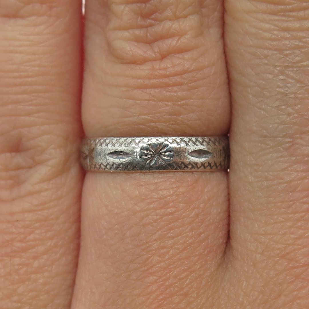 925 Sterling Silver Antique China Export Engraved Oxidized Band Ring ...