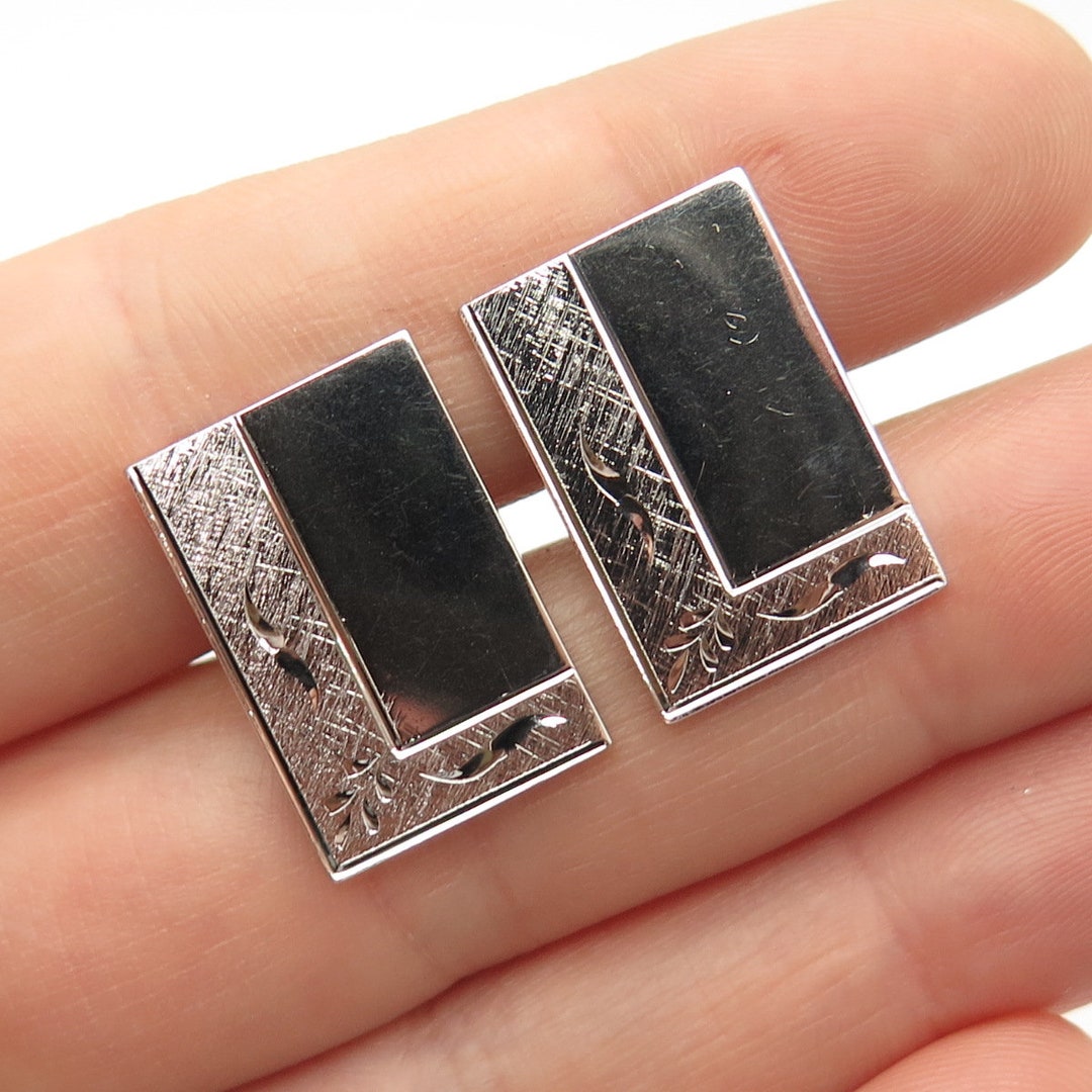 925 Sterling Silver Vintage Textured Floral Square Cufflinks - Etsy