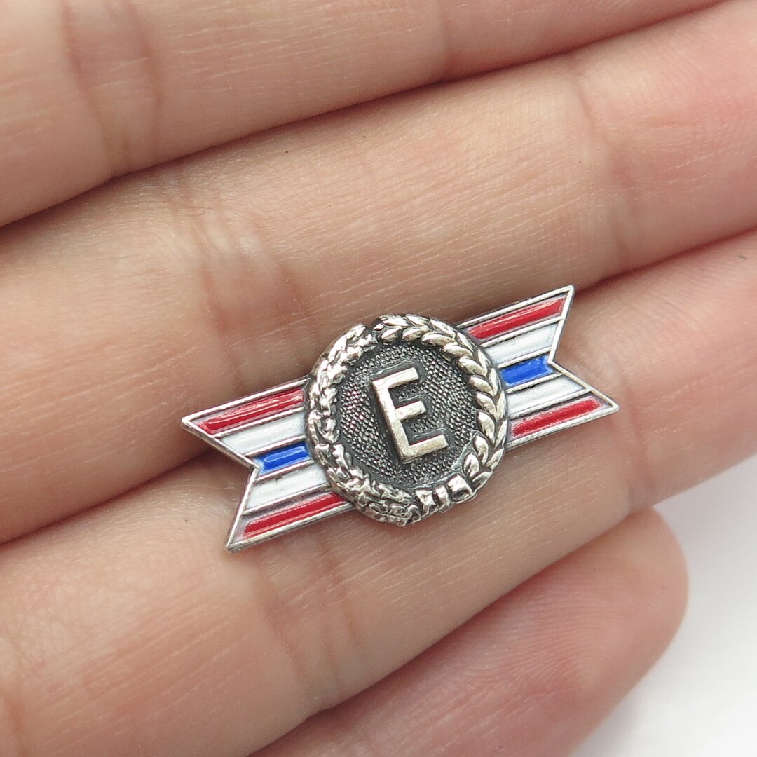 925 Sterling Silver Antique WWII Enamel Army-navy Production Award Pin ...