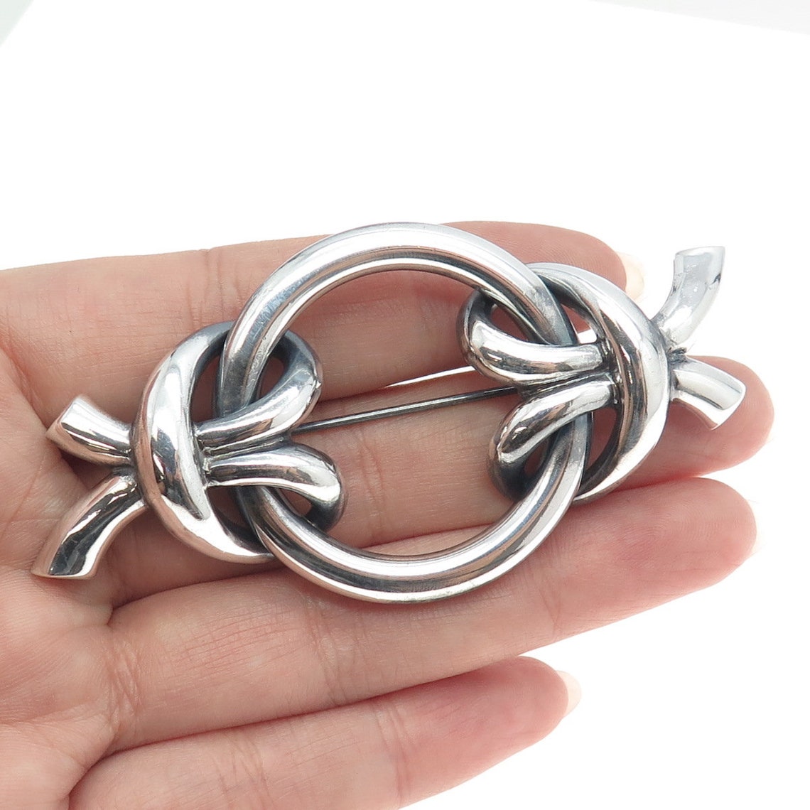 CHARLES KRYPELL 925 Sterling Silver Vintage Round Ribbon Bow Pin Brooch ...