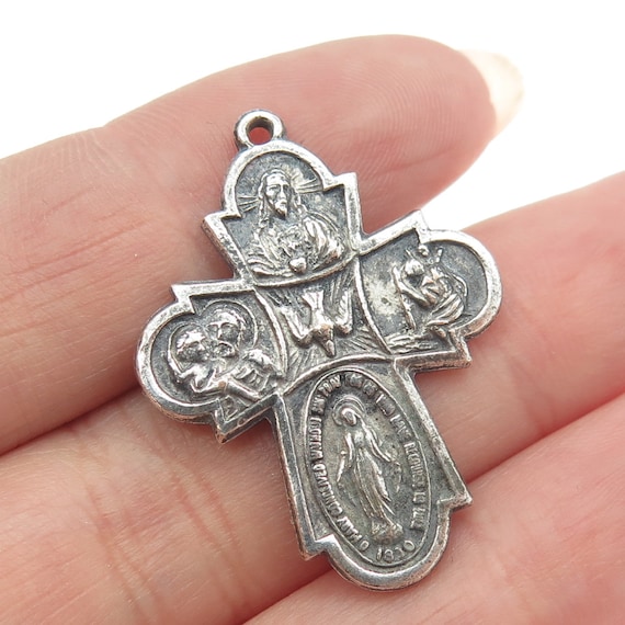 925 Sterling Silver Antique Art Deco 4-Way Religious … - Gem