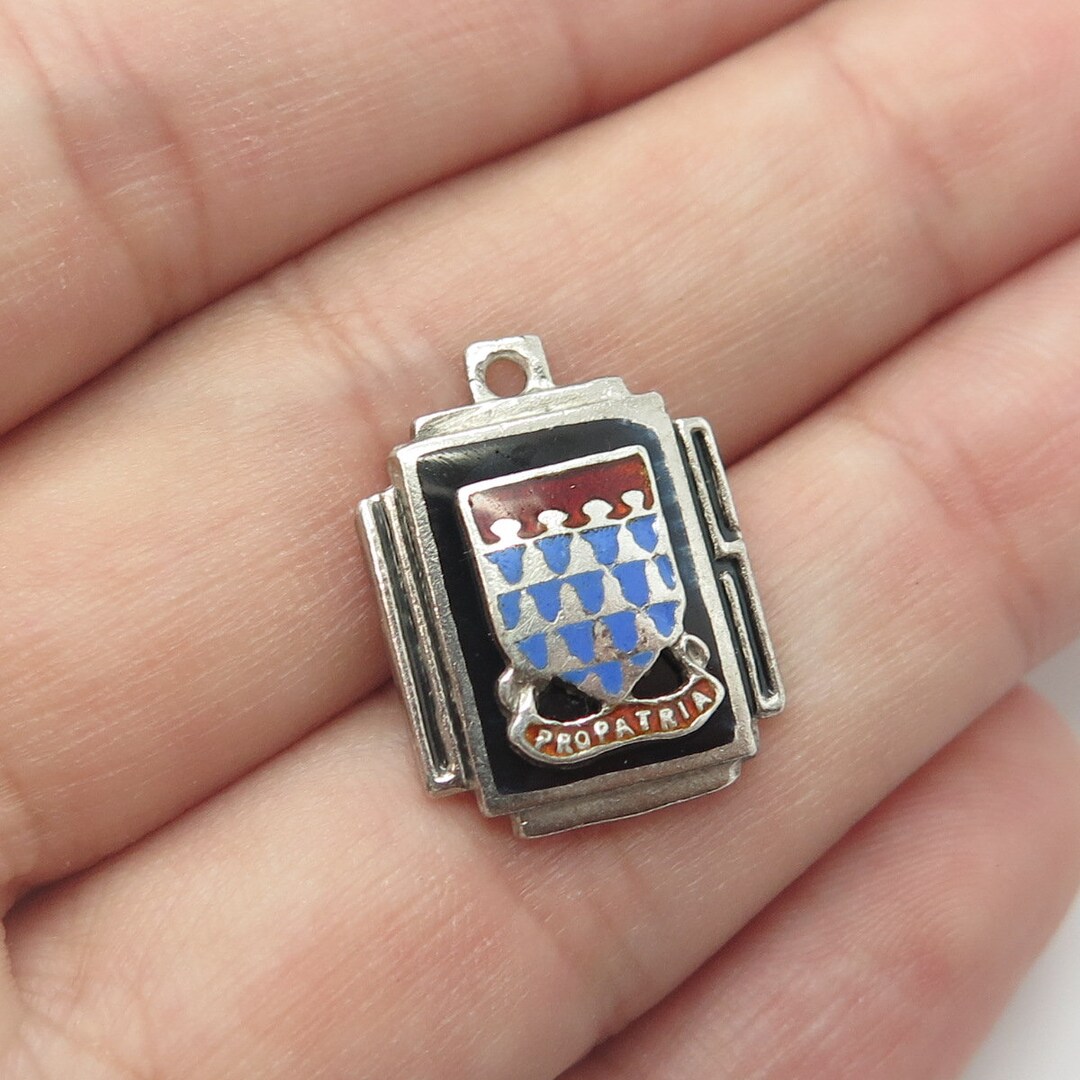 925 Sterling Silver Antique WWII Enamel US Army Pro Patria Charm ...