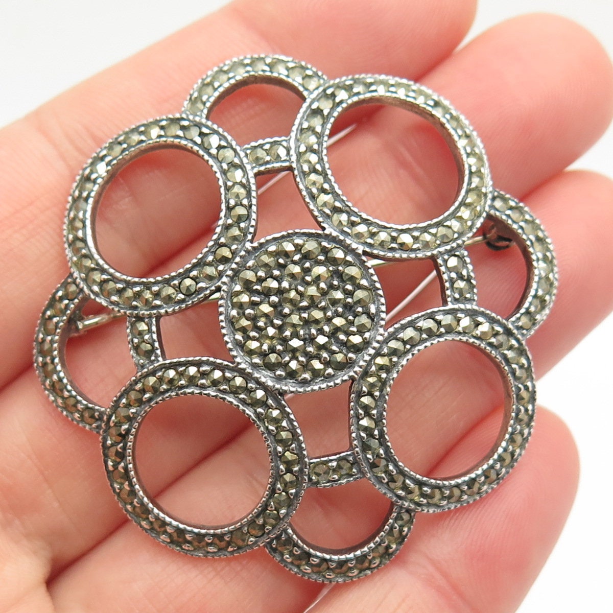 925 Sterling Silver Vintage Judith Jack Real Marcasite Gem Pin - Etsy