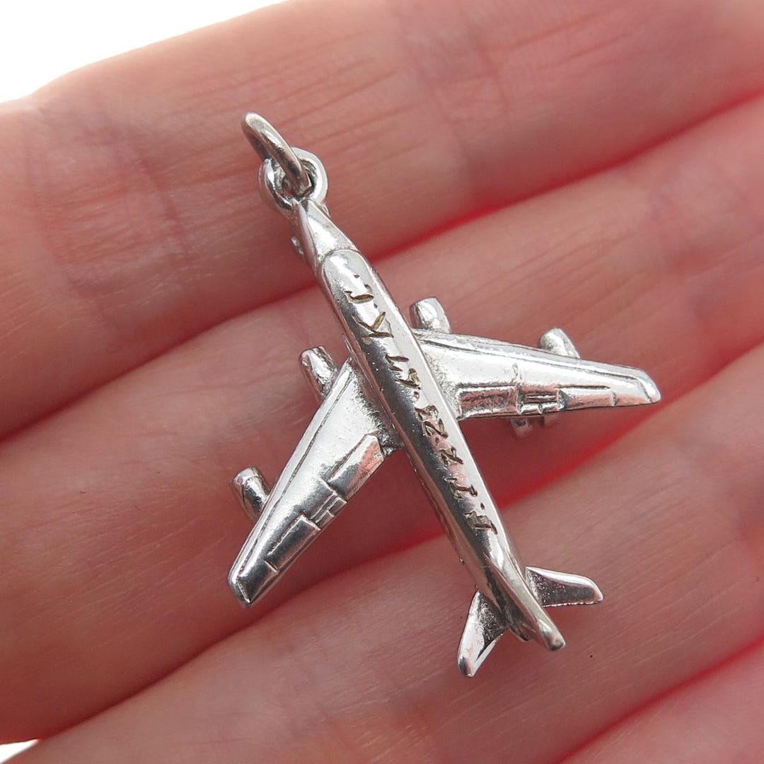 925 Sterling Silver Antique Engraved Aircraft / Plane 3D Charm Pendant ...