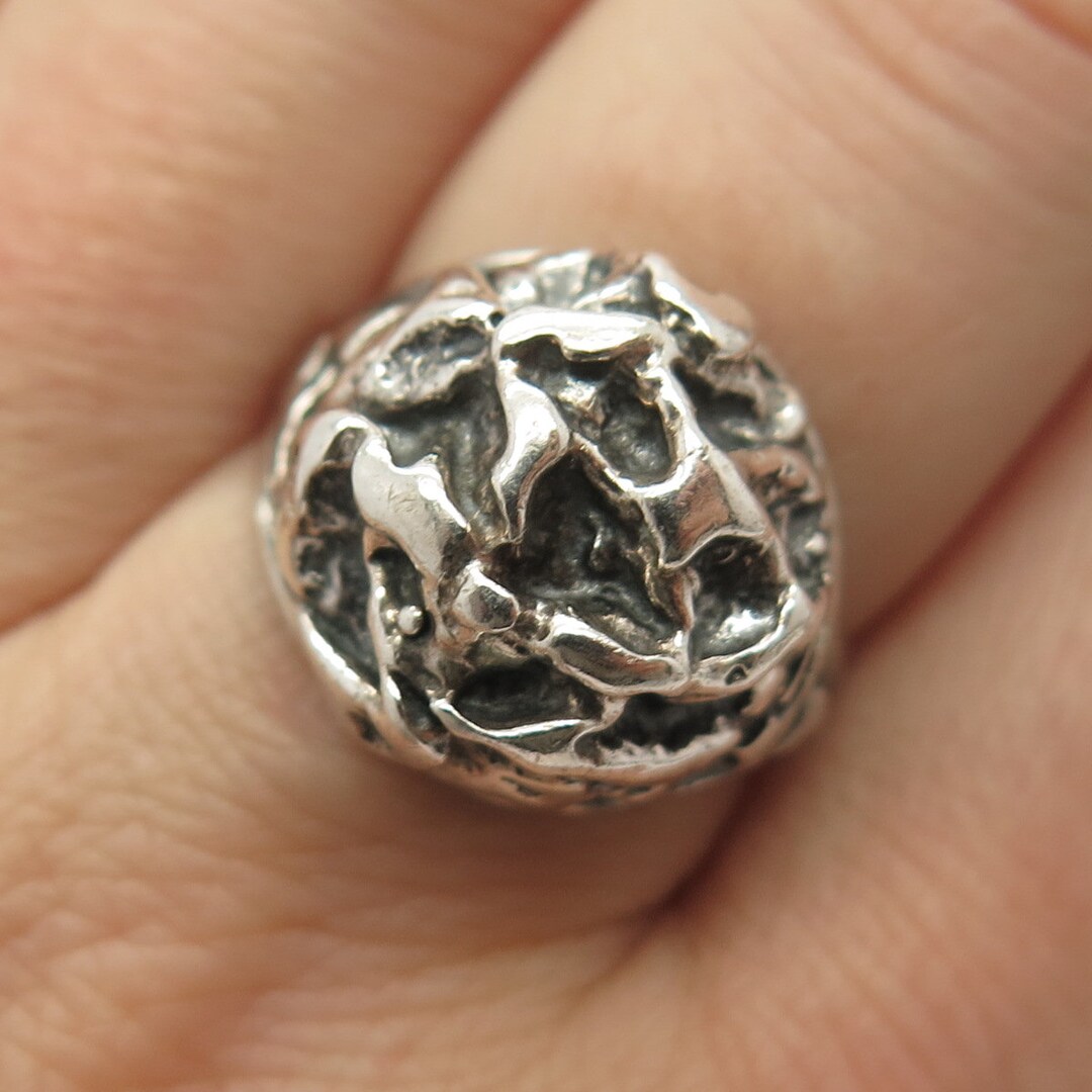 925 Sterling Silver Vintage BEAU Nugget Design Adjustable Ring Size 7.5 ...