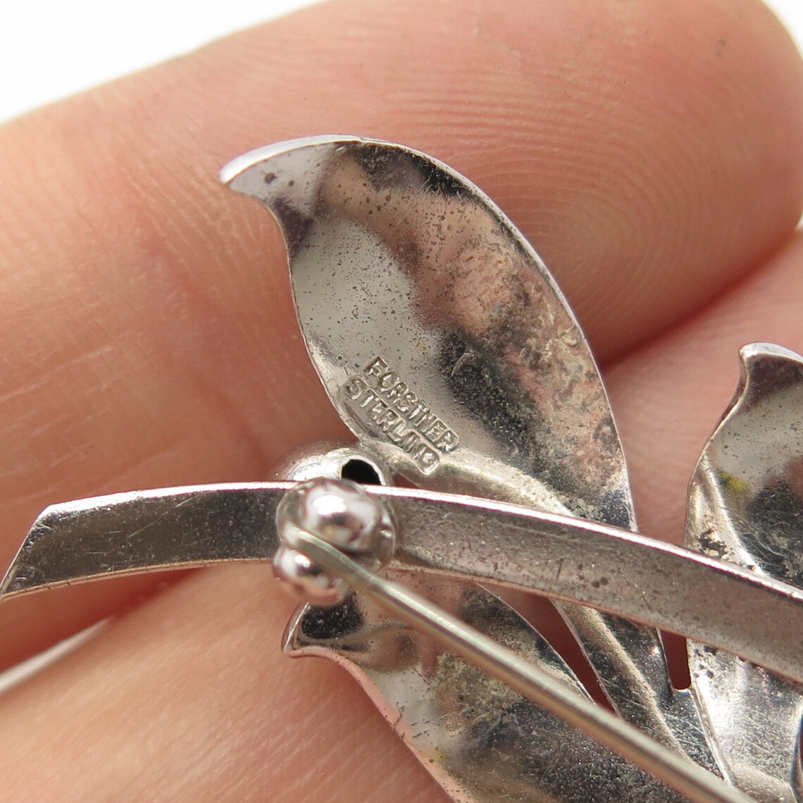 925 Sterling Silver Vintage Forstner Bead and Leaves Pin Brooch - Etsy