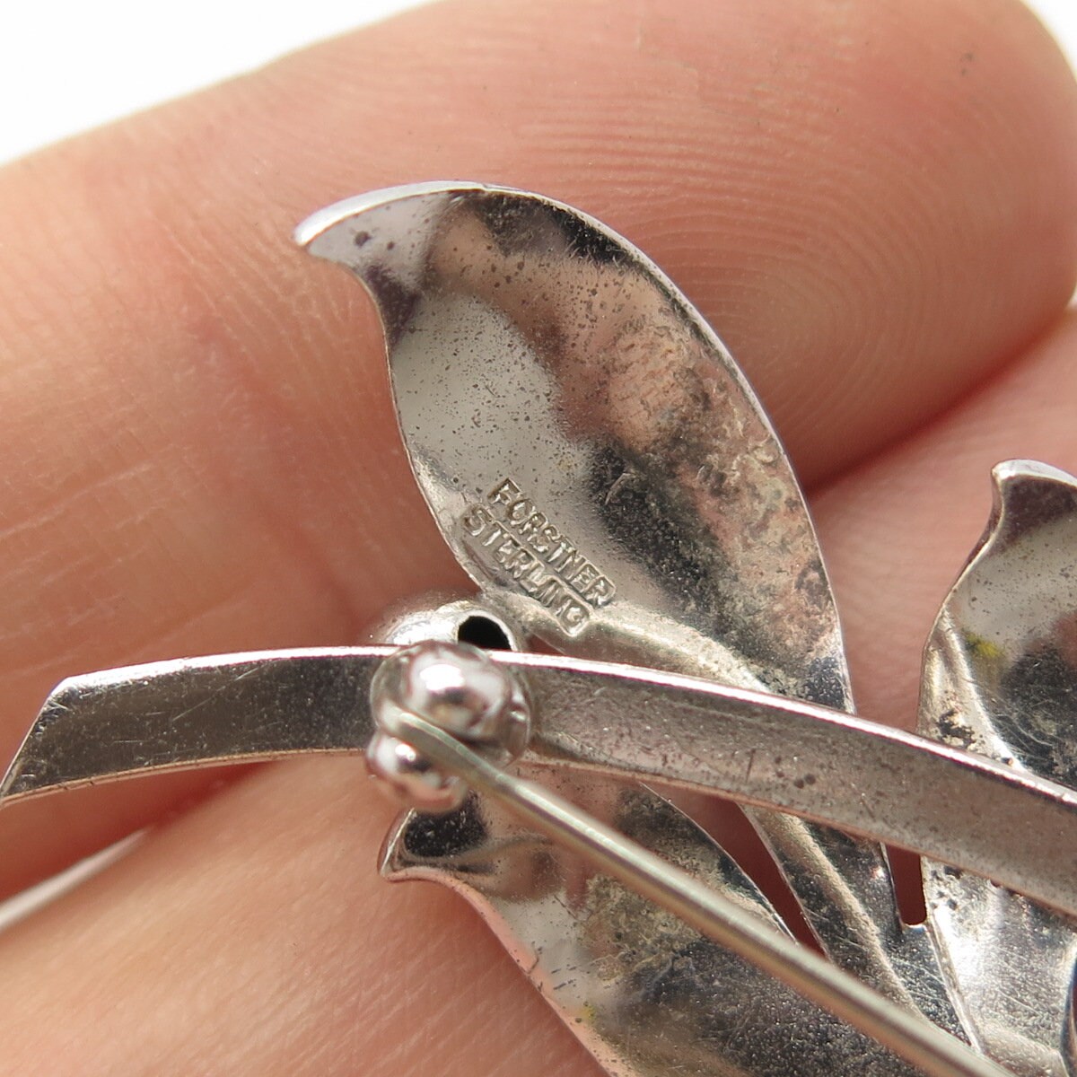 925 Sterling Silver Vintage Forstner Bead and Leaves Pin | Etsy