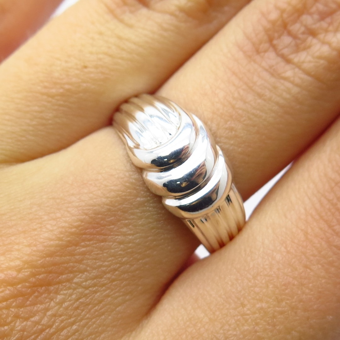 925 Sterling Silver Vintage Ribbed Ring Size 7 - Etsy