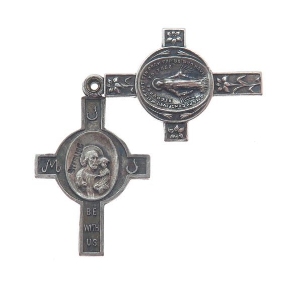 925 Sterling Antique 1830 St. Mary Flower Cross Trans… - Gem