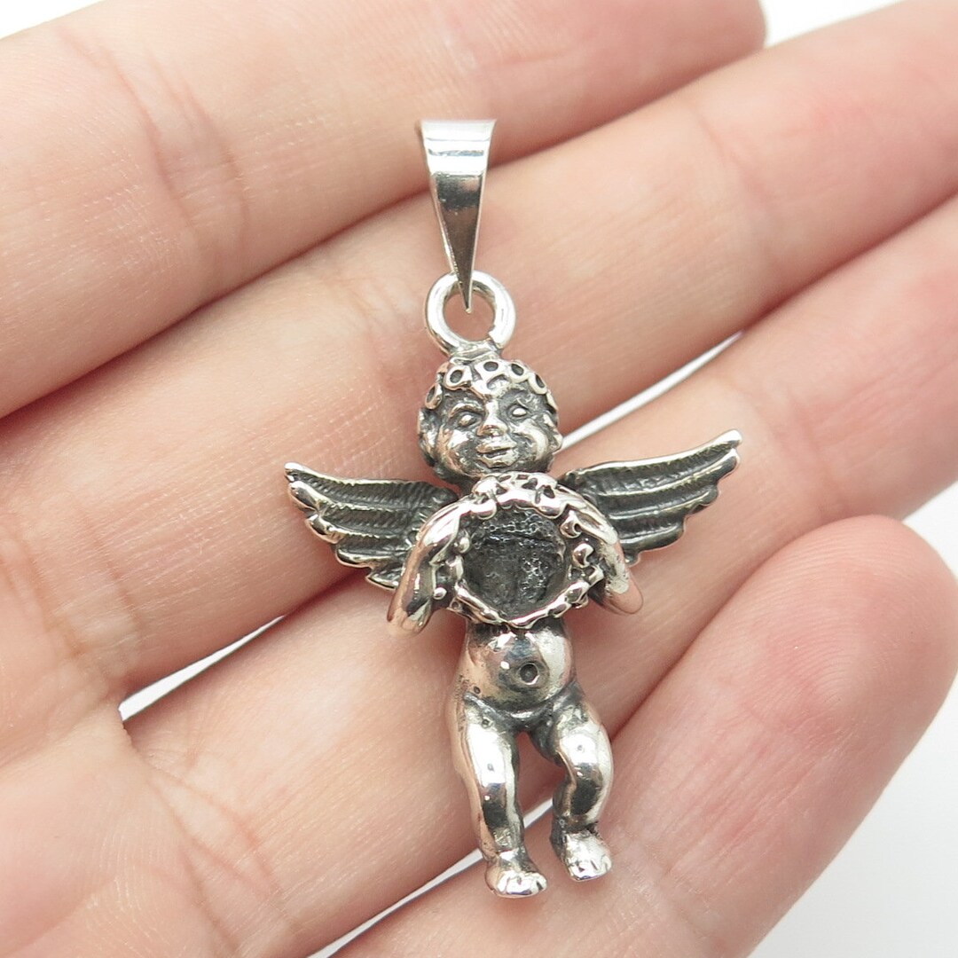 925 Sterling Silver Vintage Mexico Cherub Oxidized Charm - Etsy
