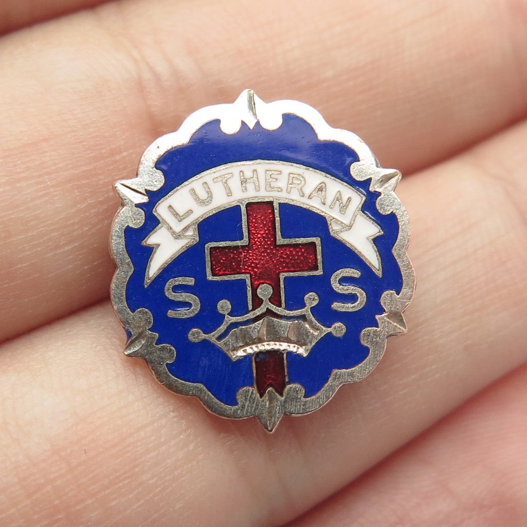 925 Sterling Silver Vintage Colorful Enamel "lutheran" Cross Pin Brooch ...