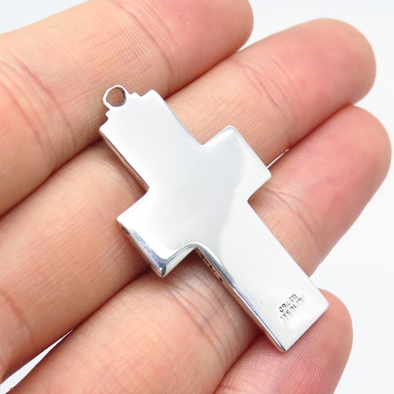 925 Sterling Silver Vintage Creed Enamel Cross Pendant - Gem