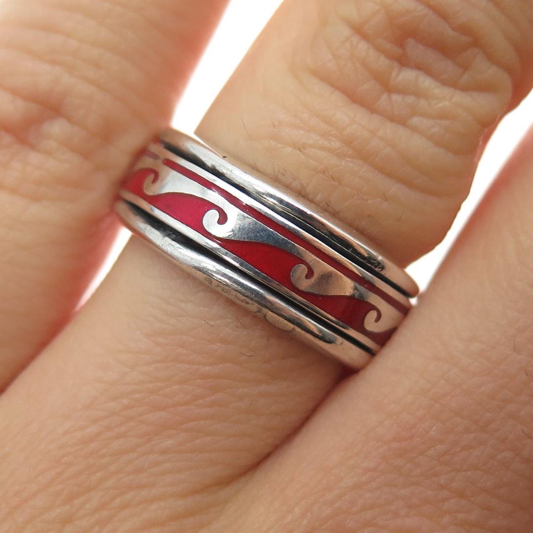 925 Sterling Silver Vintage Enamel Wave Rotating Band Ring Size 7.25 - Etsy