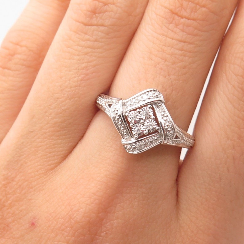 925 Sterling Silver Real Diamond Ring Size 7 1/4 | Etsy